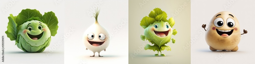 Happy smiling cartoon characters package set, funny cute vegetables mix ...