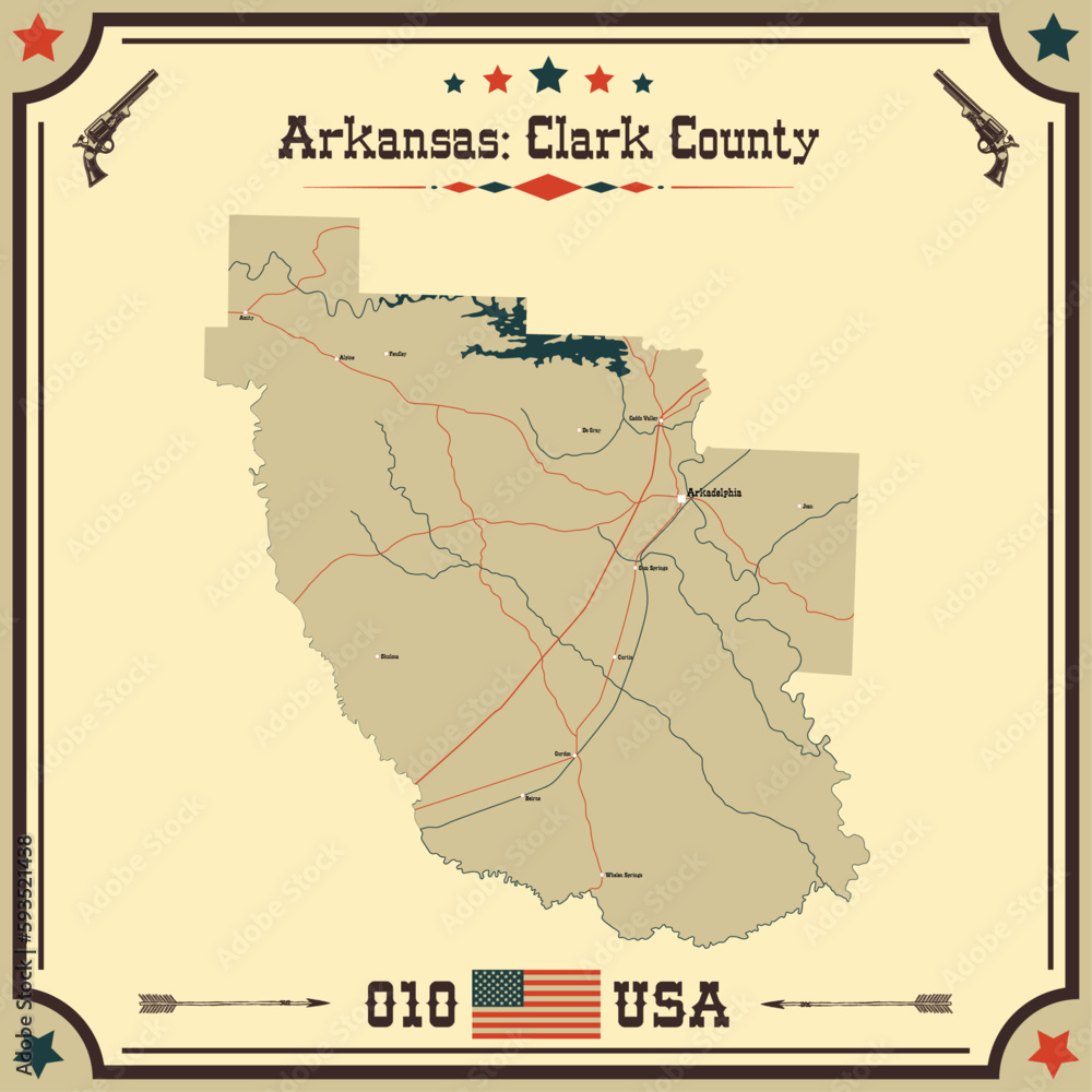 Photo & Art Print Large and accurate map of Clark County, Arkansas, USA ...