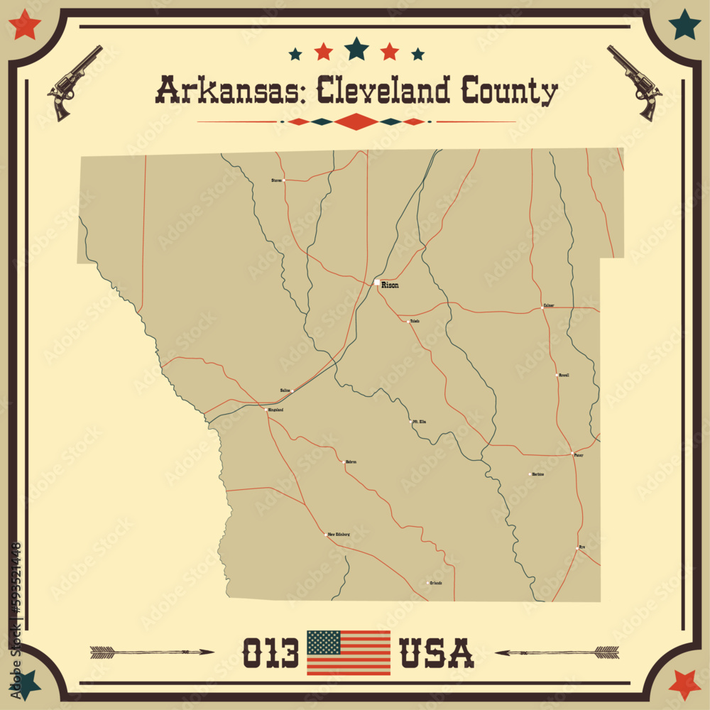 Large and accurate map of Cleveland County, Arkansas, USA with vintage ...