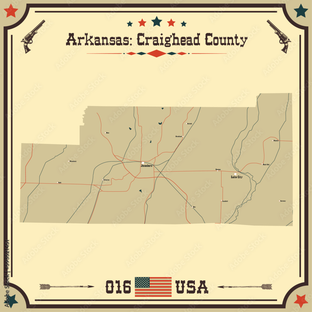 Photo Large and accurate map of Craighead County, Arkansas, USA with ...