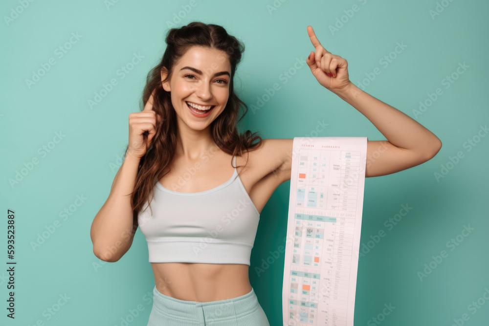 Workout Routine and Progress. Fitness trainer showing exercise chart on ...