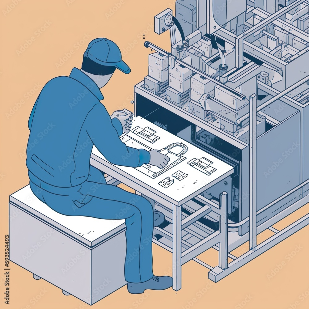 An illustration of a factory with multiple production lines ...