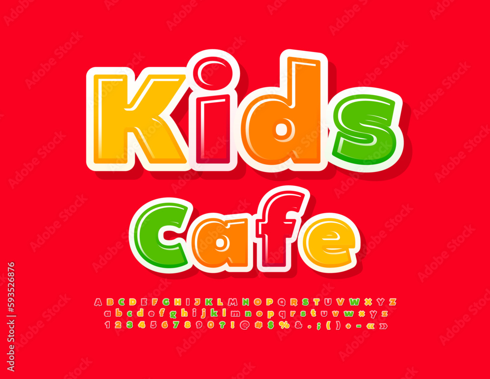 Vector bright sign Kids Cafe. Childish style Font. Colorful set of ...