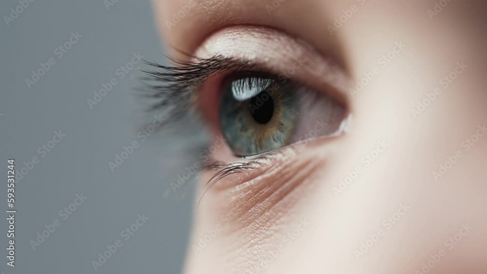 Eye of Young Woman Looking Side in Close-up Shot. Macro Image of ...