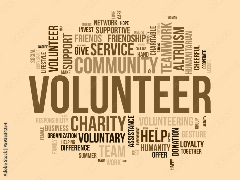 Word cloud background concept for volunteer. Charity support, community ...