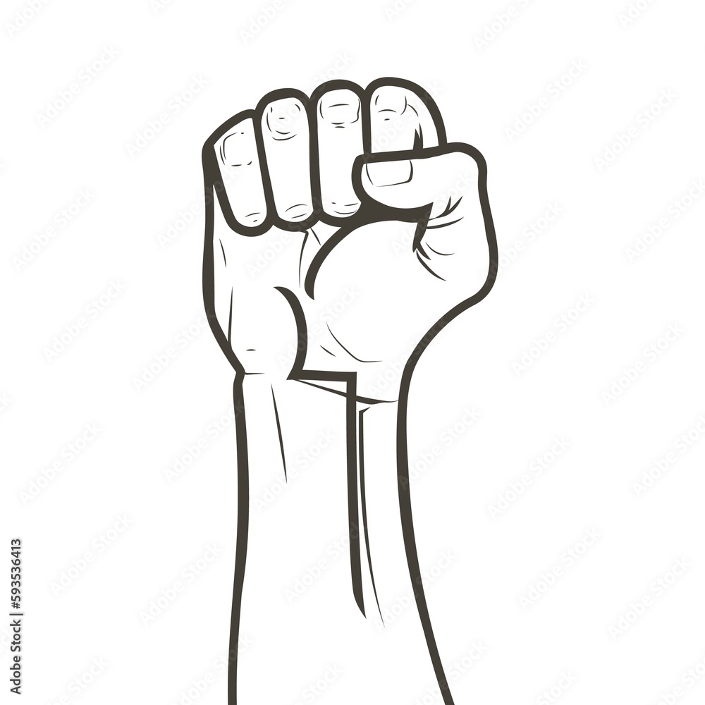 Hand raised air fighting for human rights. Fist up power Concept of ...