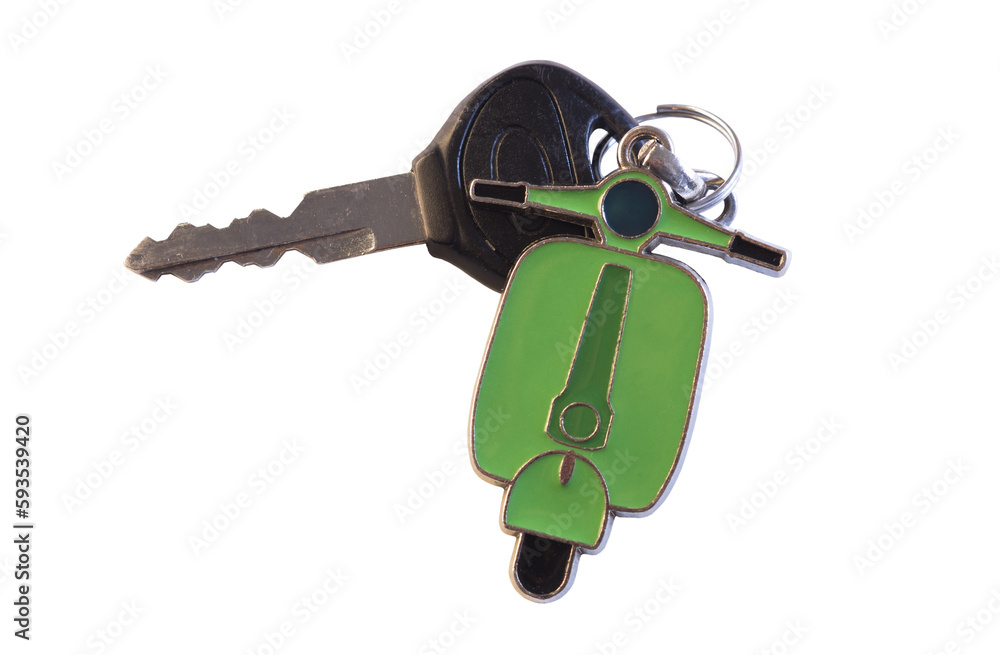 PNG mobile scooter key with a green metal scooter icon hanger attached ...