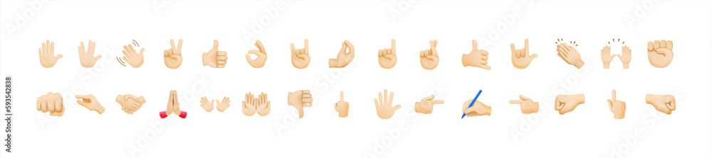 All hand emojis, stickers in all skin colors. Hand emoticons vector ...