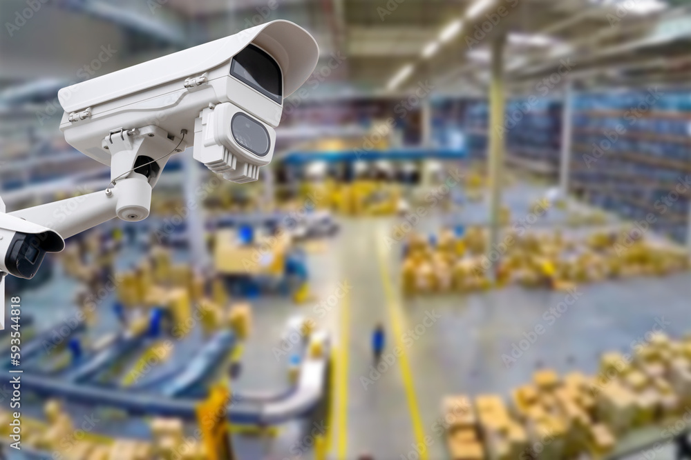 CCTV Camera or surveillance operating inside industrial factory. Stock ...