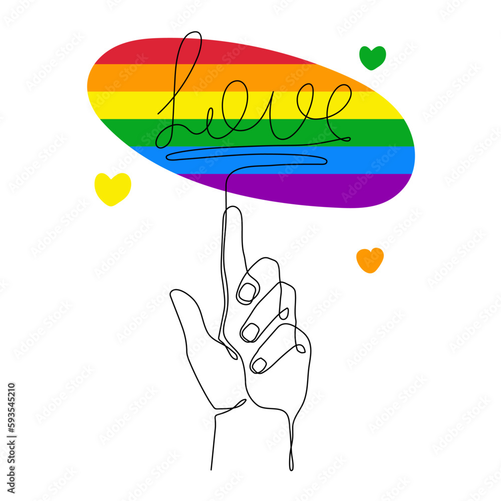 Hand with LGBT flag rainbow one line art,hand drawn pride month ...
