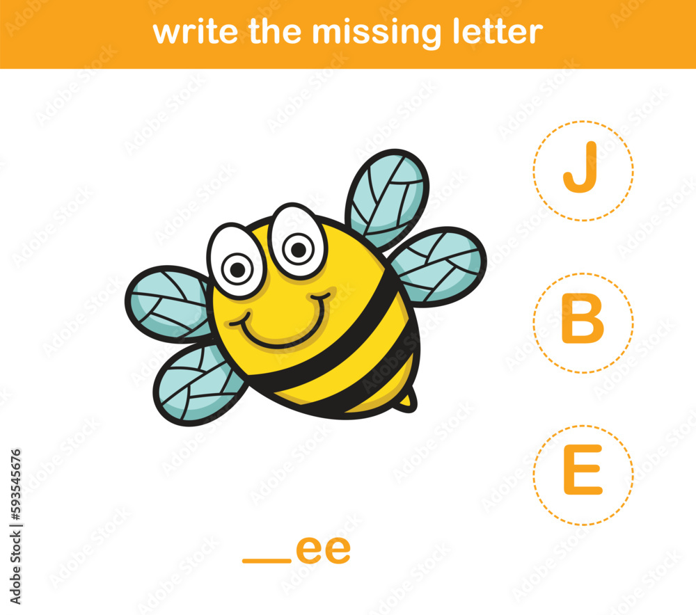 write the missing letter,illustration, vector Stock Vector | Adobe Stock