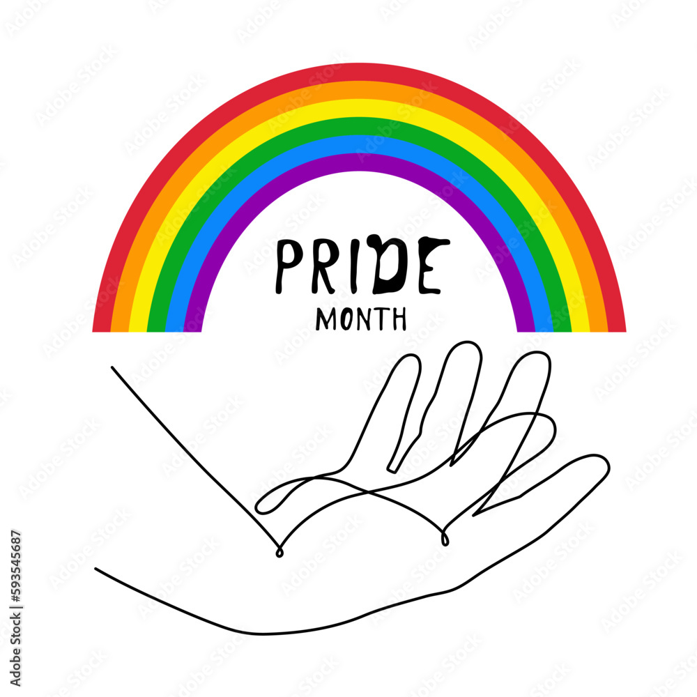 Hand with LGBT flag rainbow one line art,hand drawn pride month ...