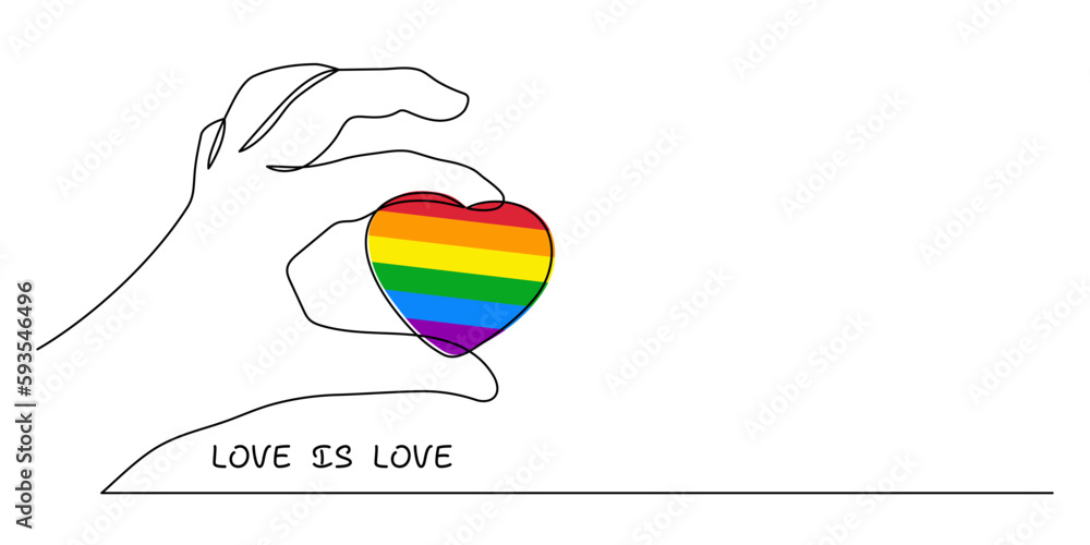 Hand with LGBT heart flag rainbow one line art,hand drawn pride month ...