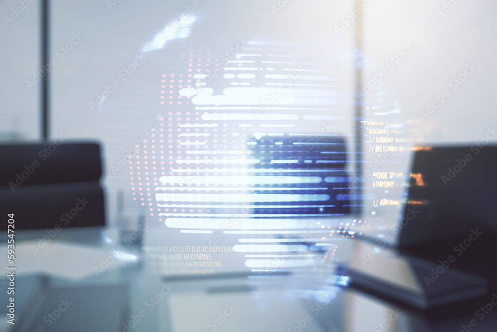 Multi exposure of abstract programming language hologram with world map ...
