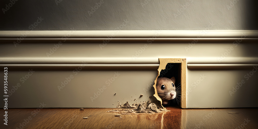 Small parasitic mouse cautiously sticking its head and ears out of a ...