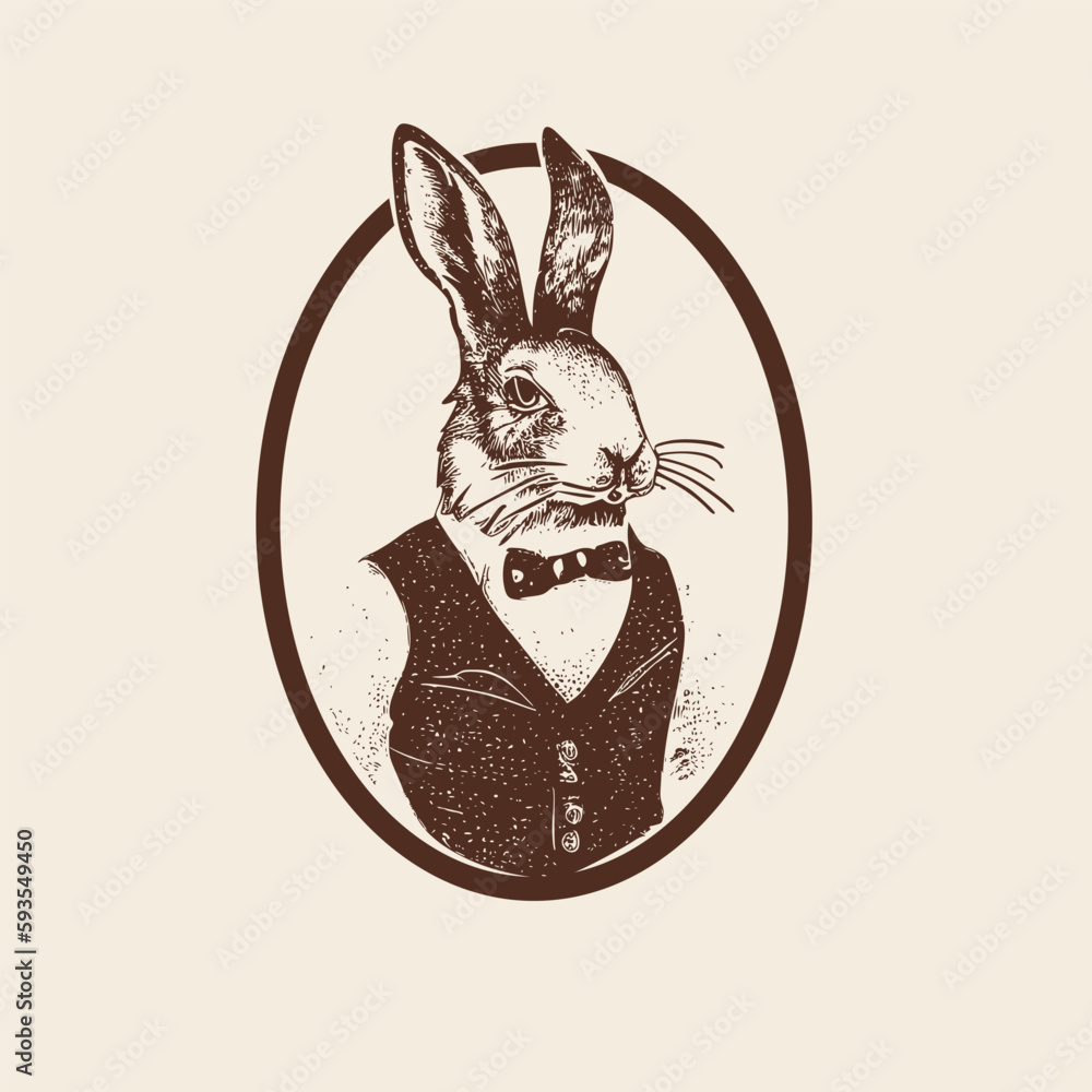 Vintage logo of a rabbit wearing a waitress vest. an old-school logo of ...