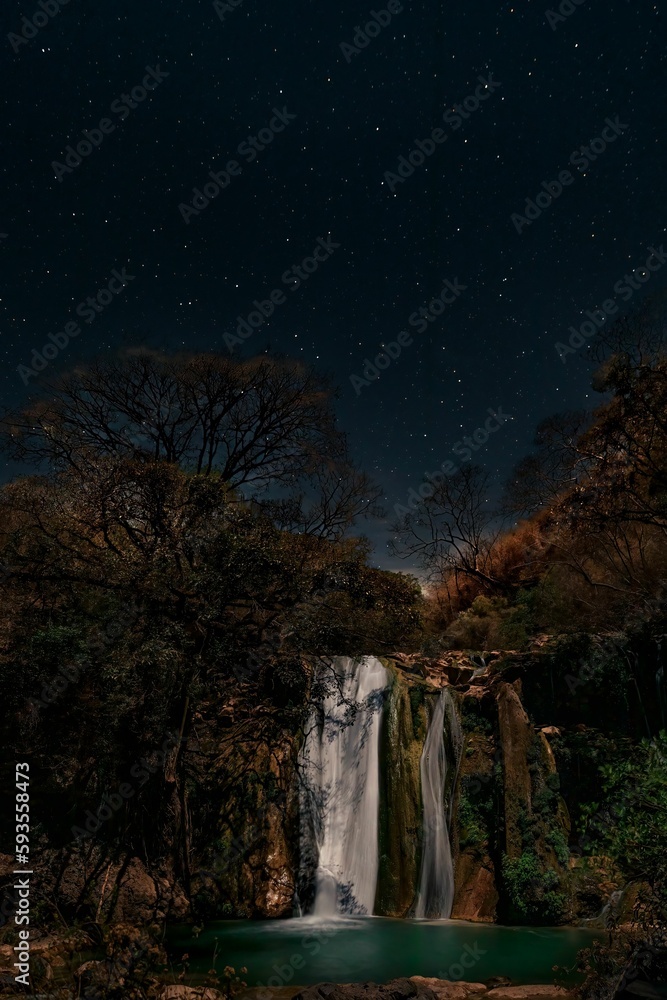 Landscape of Comala waterfalls in Cascada de Comala Park at sunset in ...
