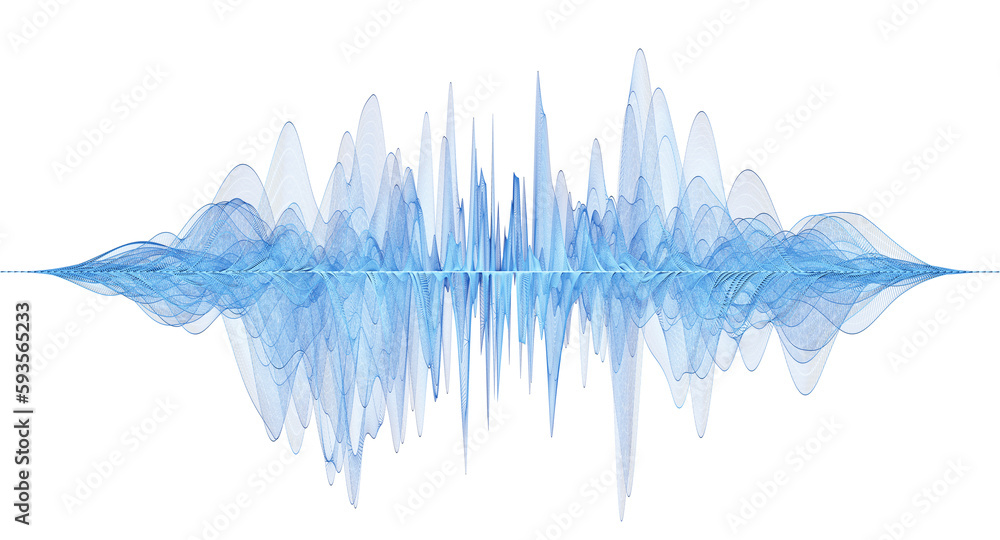 Illustration of abstract blue wireframe sound waves, visualization of ...