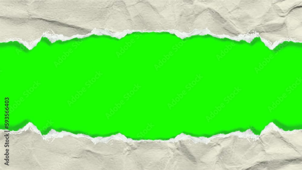 Torn ripped paper transition on a green screen. Texture paper tear animation. Page rip title ...