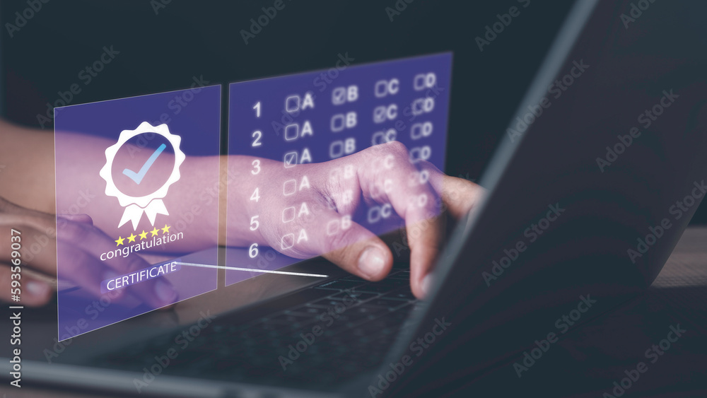 Certificate Guarantee congratulation show on virtual screens ...