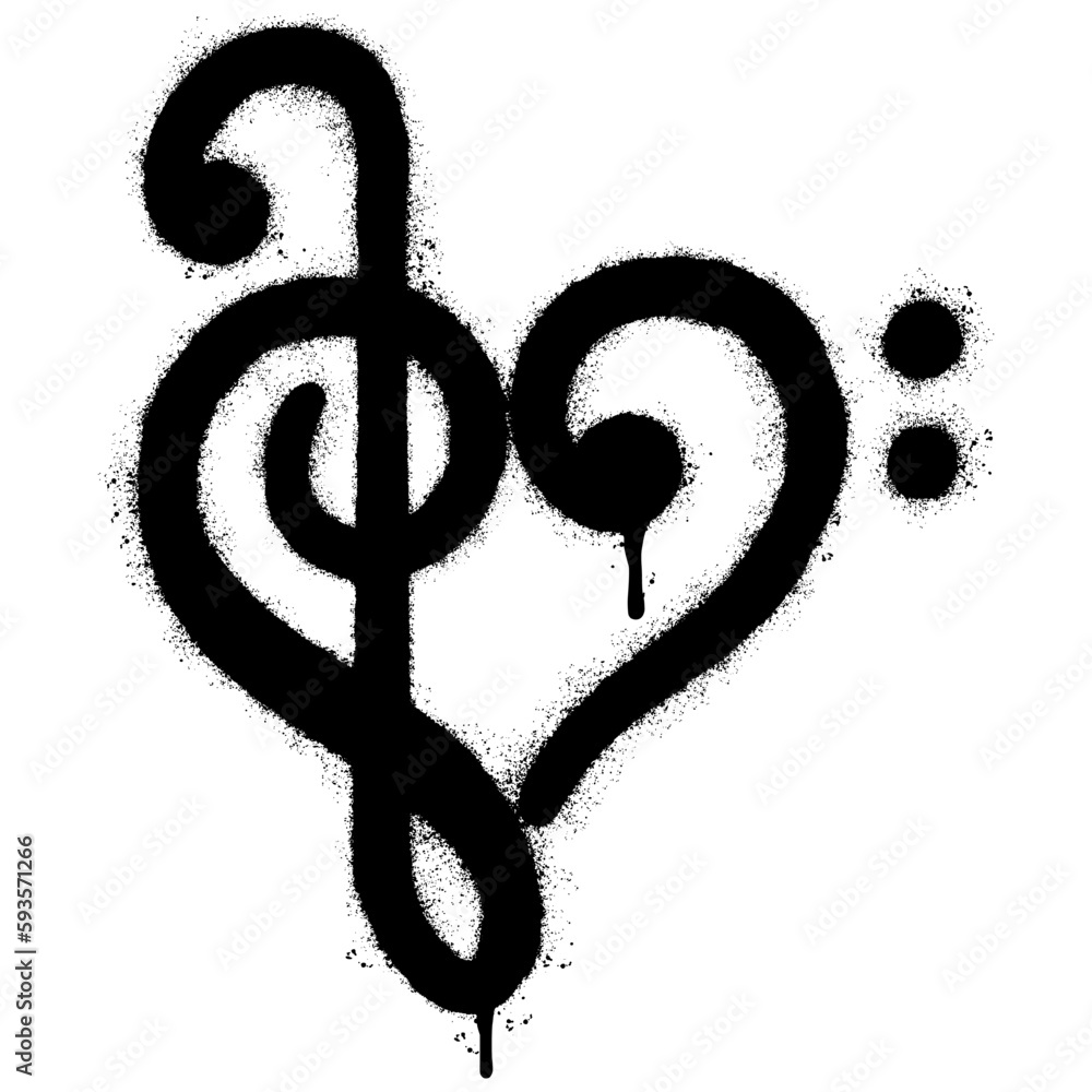 Spray Painted Graffiti heart music note Sprayed isolated with a white ...