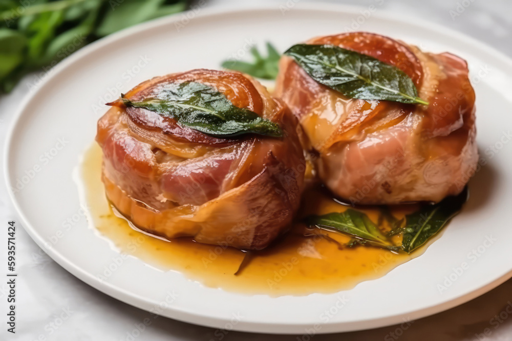 Saltimbocca Alla Romana On White Plate. Generative AI Stock ...