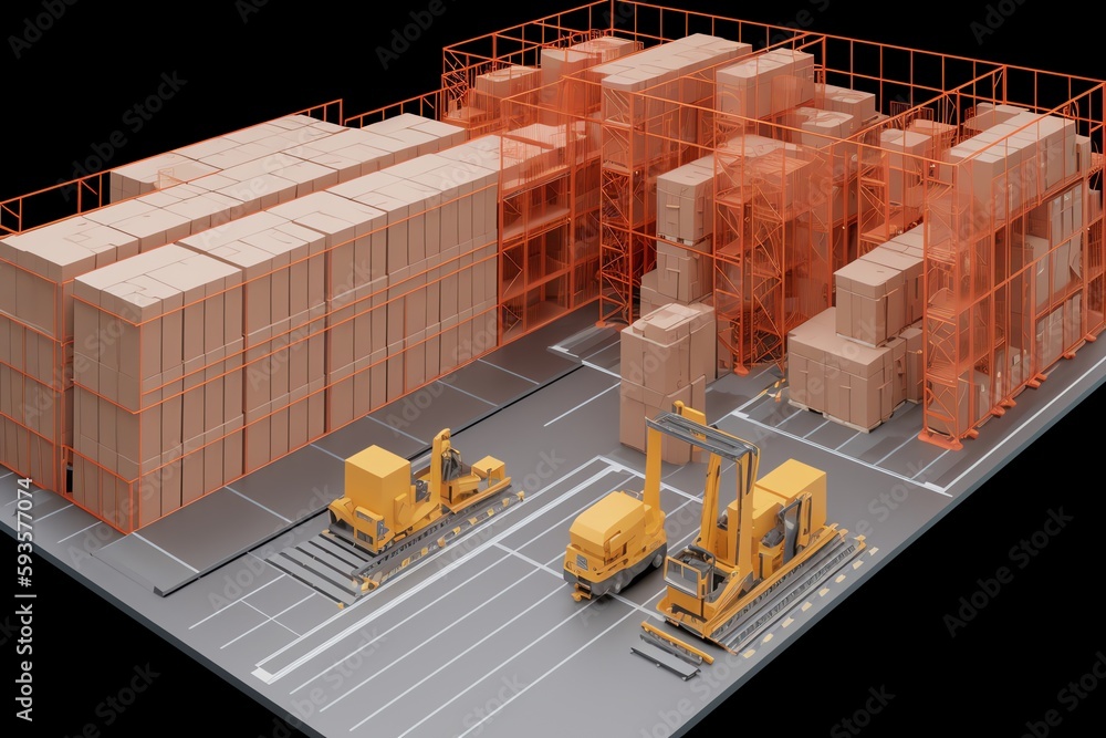 3D warehouse simulation with smart technology and robot transportation ...