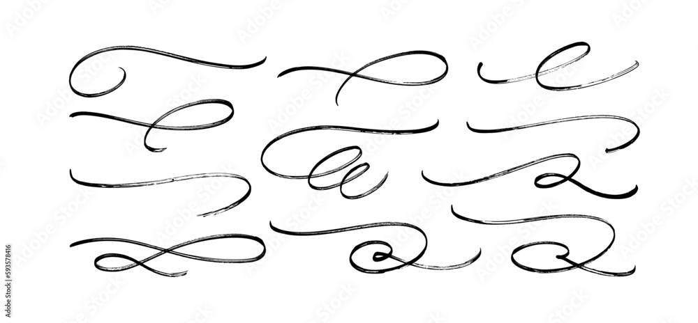 Hand drawn ornament divider collection. Vector calligraphy swirls ...