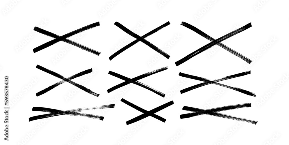 Brush drawn strikethrough vector elements collection. Crossed scribble ...