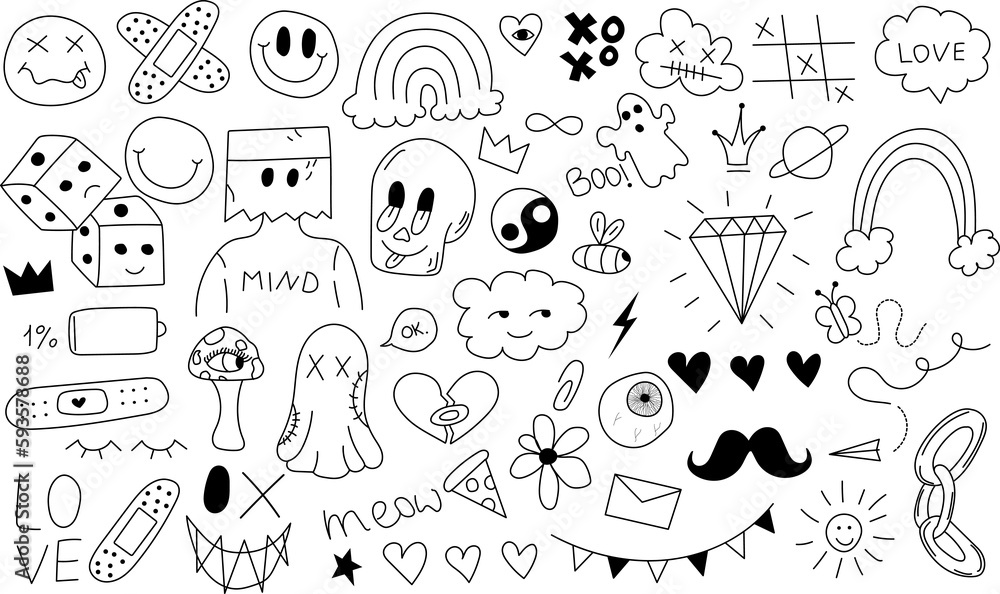 Set of doodles on transparent background. Hand drawn doodle. Hearts ...