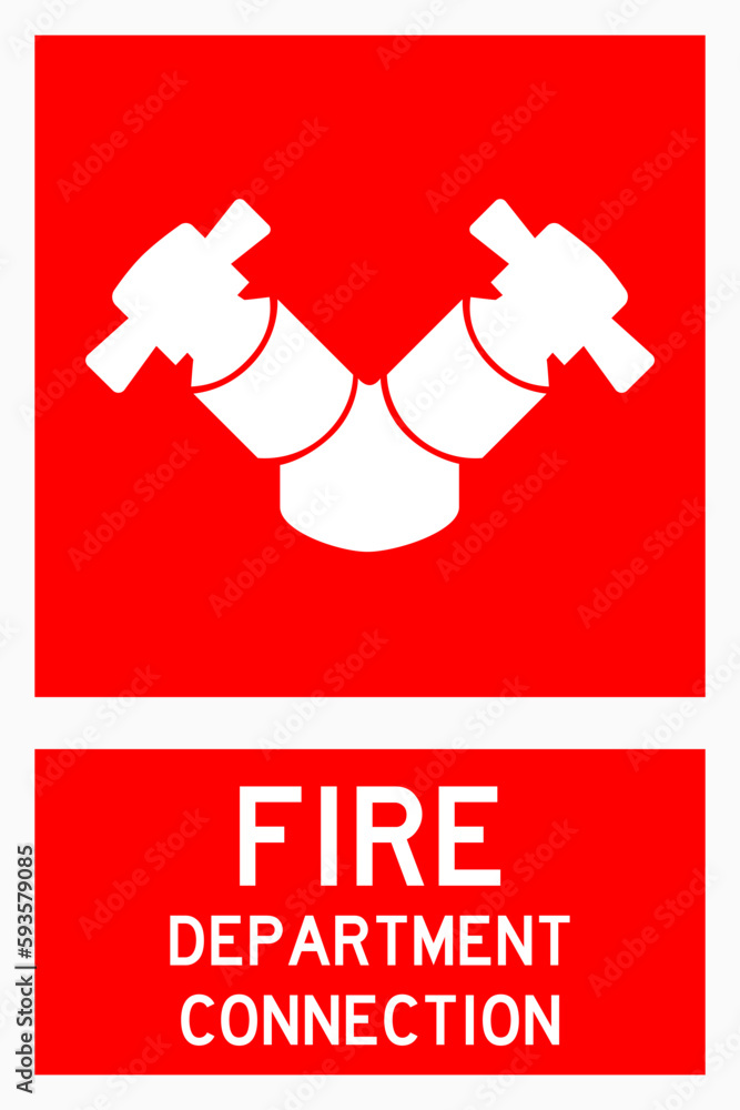 isolated department connection, fire safety symbols on red rectangle ...
