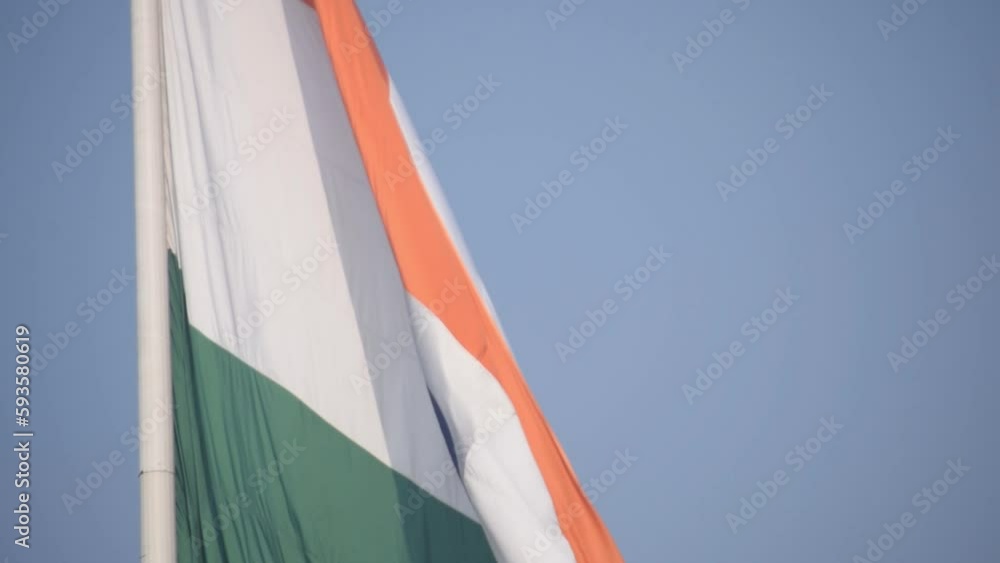 India flag flying high at Connaught Place with pride in blue sky, India ...