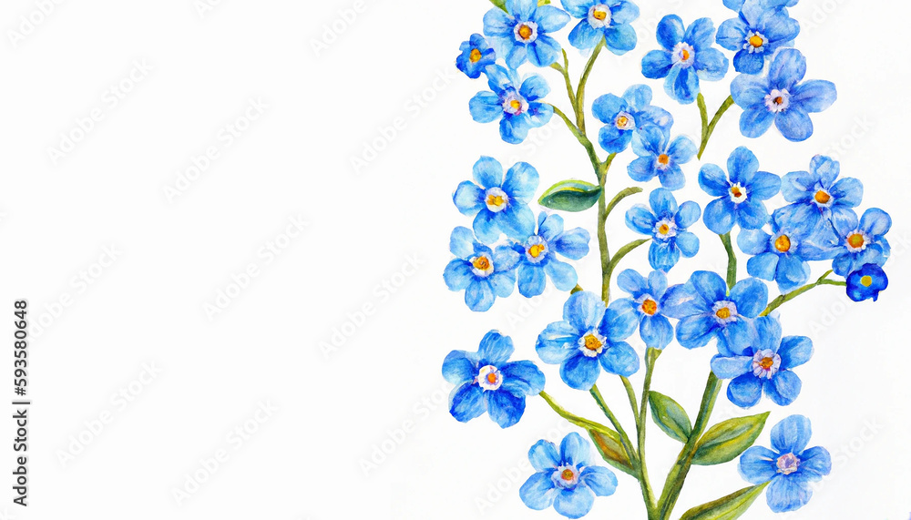 Watercolor painting of abstract blue forget-me-not flowers isolated on ...