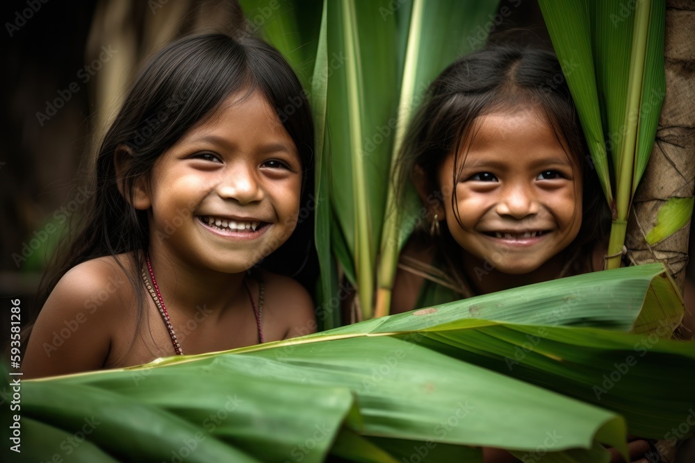 Authentic Amazonian Joy: Indigenous Little Girls and Boys with Banana ...