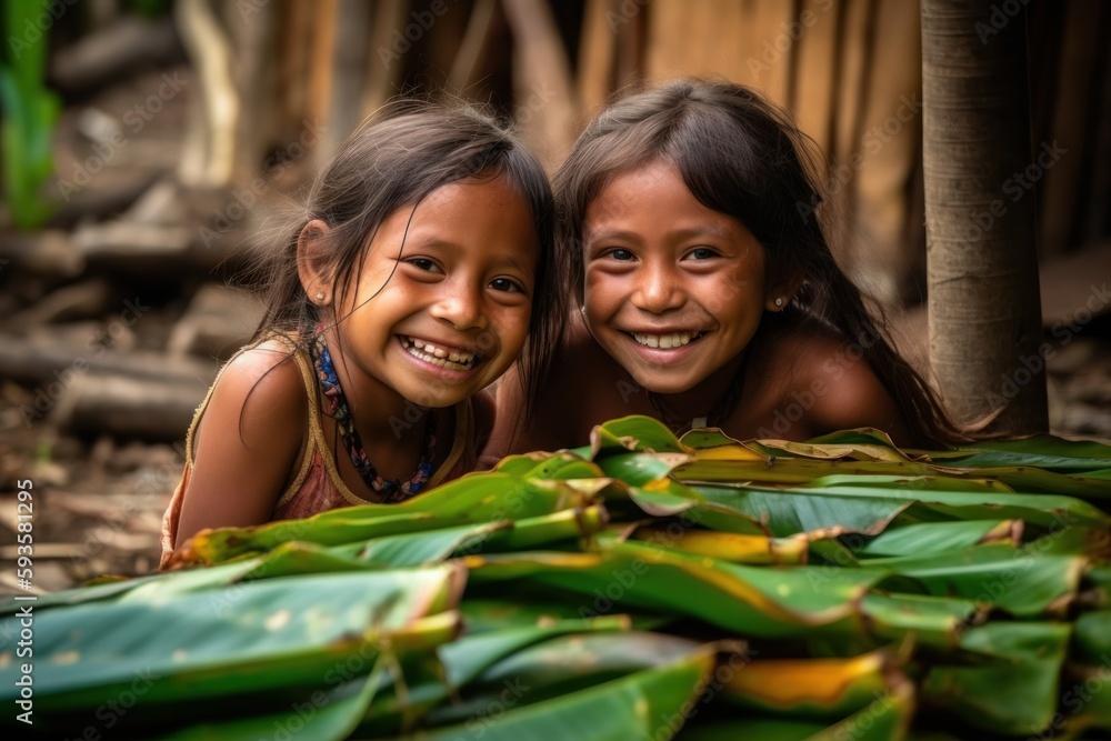 Authentic Amazonian Joy: Indigenous Little Girls and Boys with Banana ...