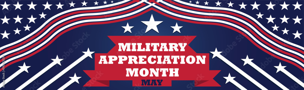 military appreciation month vector banner design with American flag ...