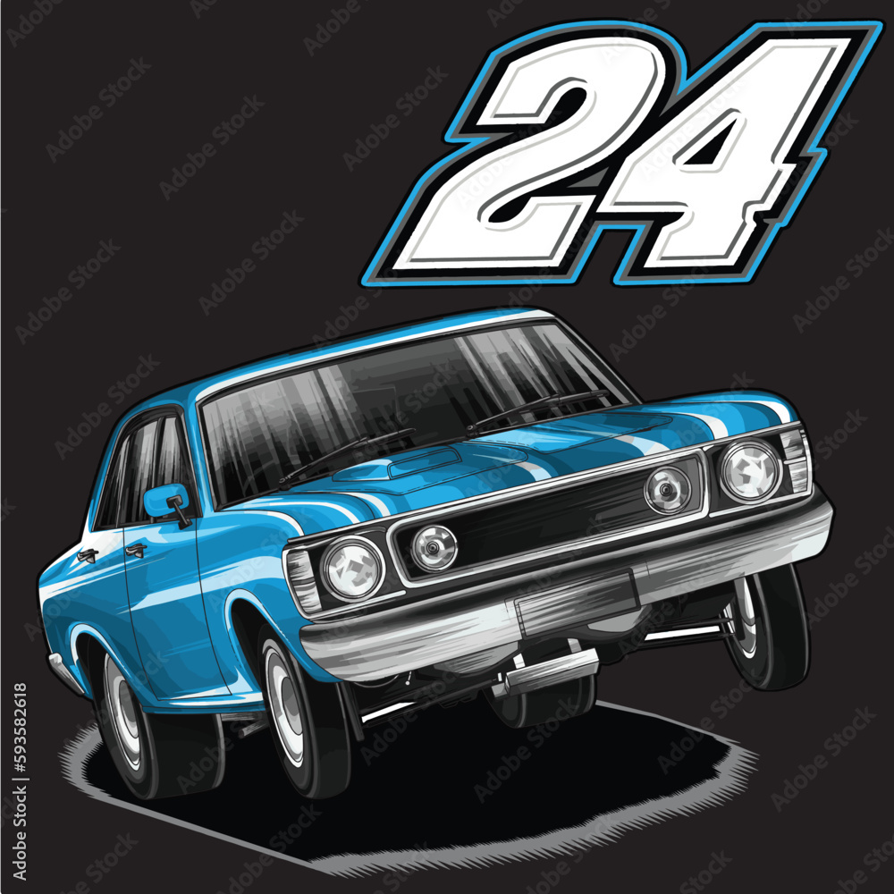 blue drag race illustration isolated in black background for poster, t ...