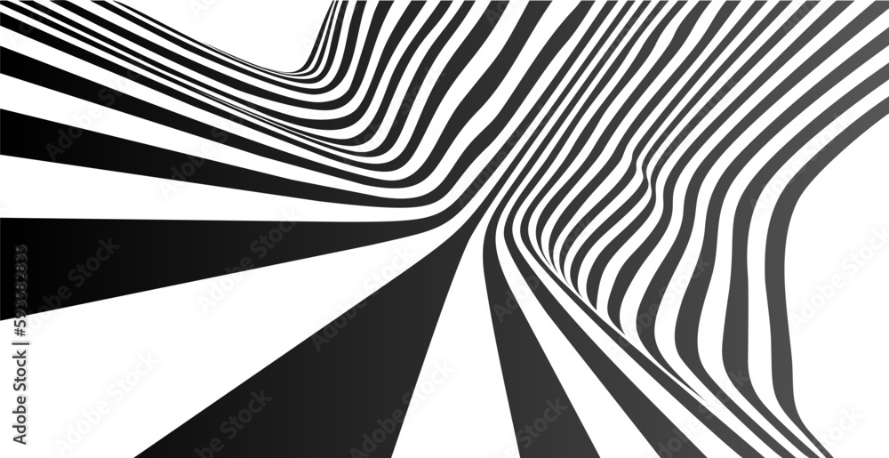 3D black white lines, perspective, digital abstract elements vector ...