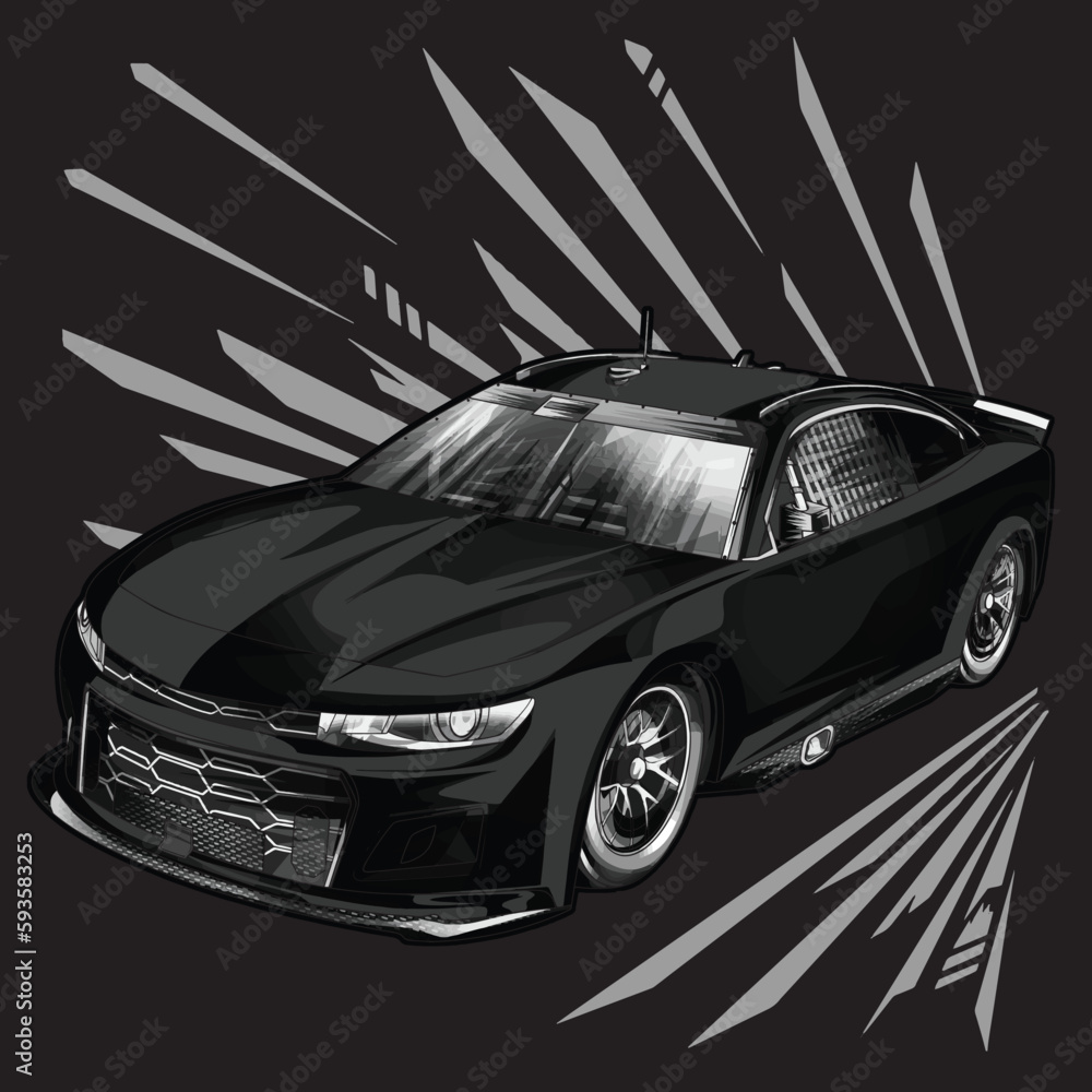 black drag race illustration isolated in black background for poster, t ...