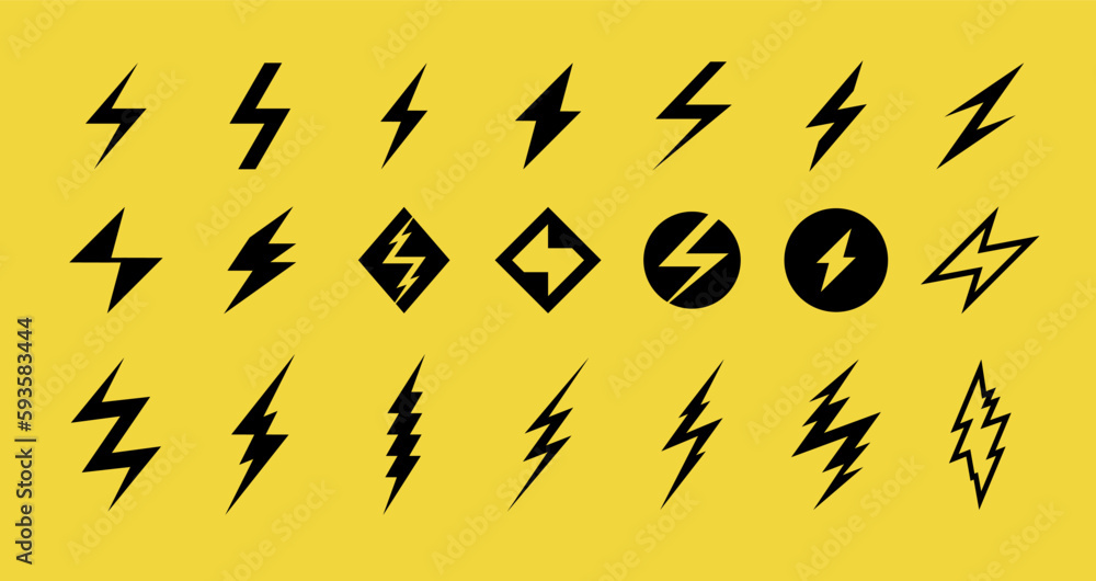 Lightning vector signs, graphic design elements set. Powerful bolt ...