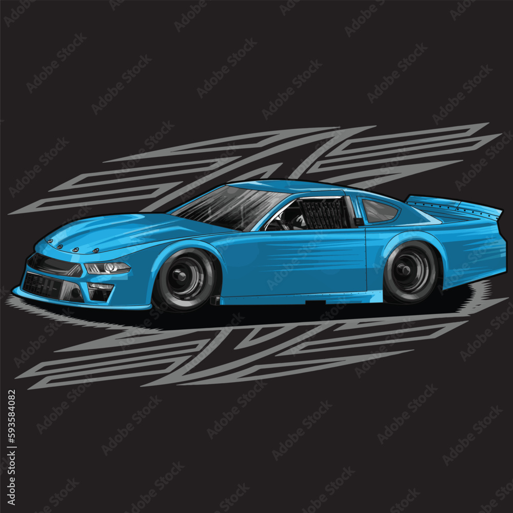 blue drag race illustration isolated in black background for poster, t ...