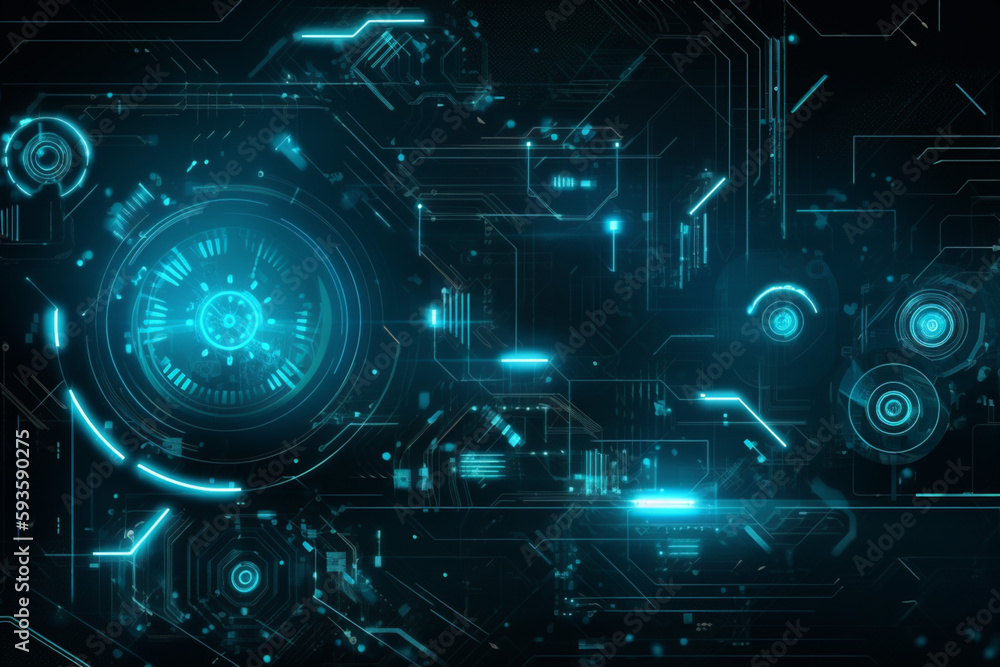 Abstract futuristic electronic circuit board and mesh line processing ...