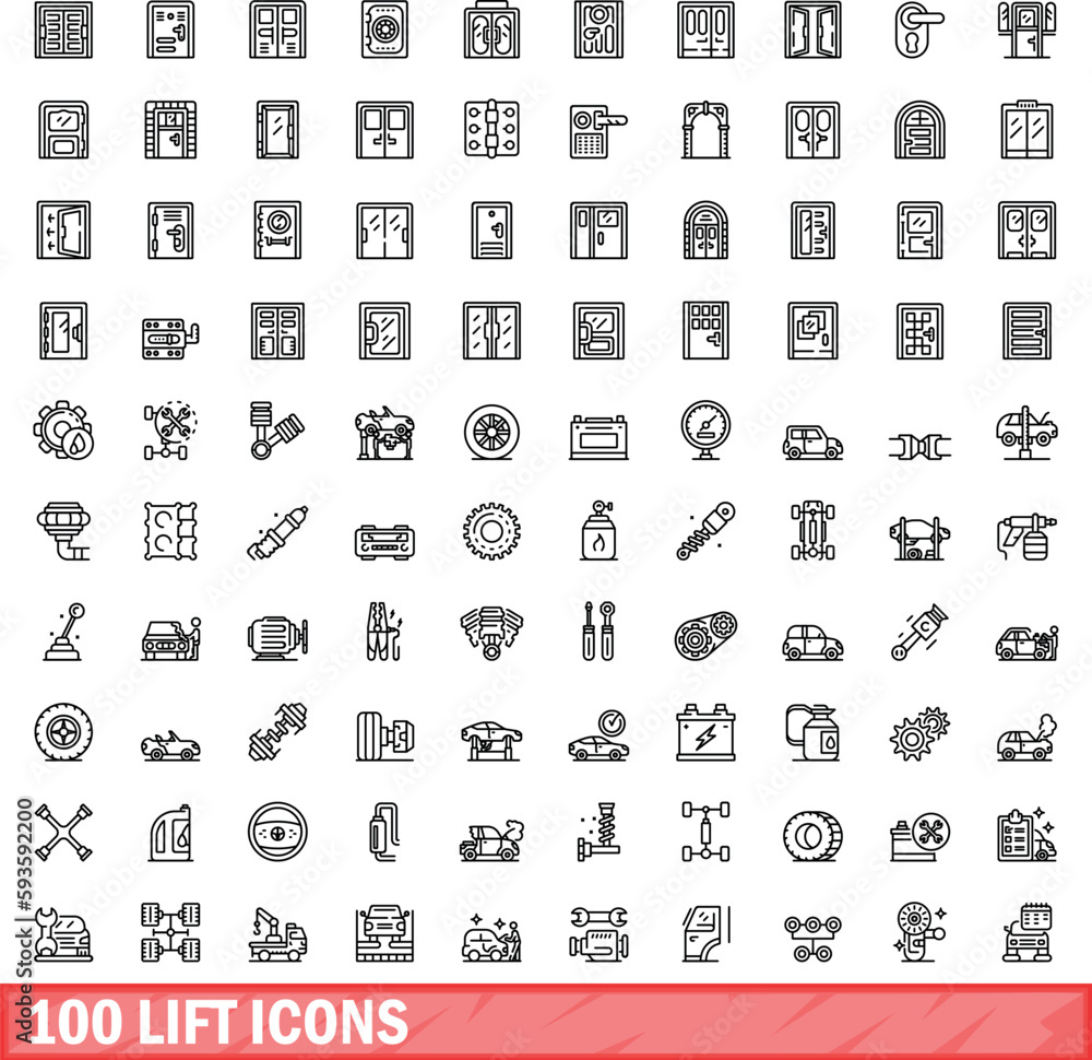 100 lift icons set. Outline illustration of 100 lift icons vector set ...