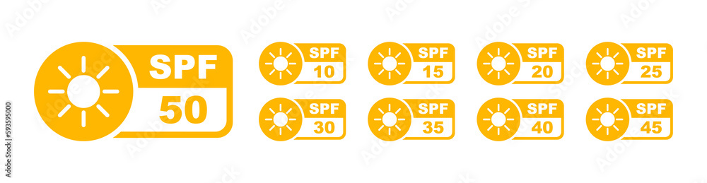 SPF icon set. UV protection. Sun protect for skin. UVA UVB protection ...