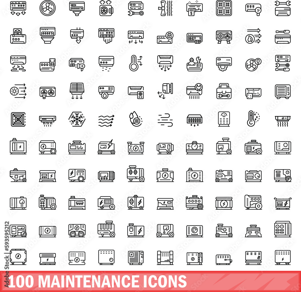 100 maintenance icons set. Outline illustration of 100 maintenance ...