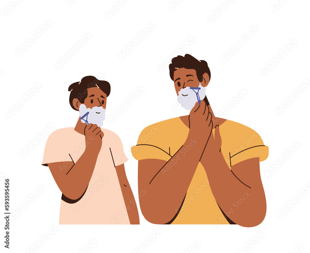 Vetor de Happy family together, young dad and teen son characters ...