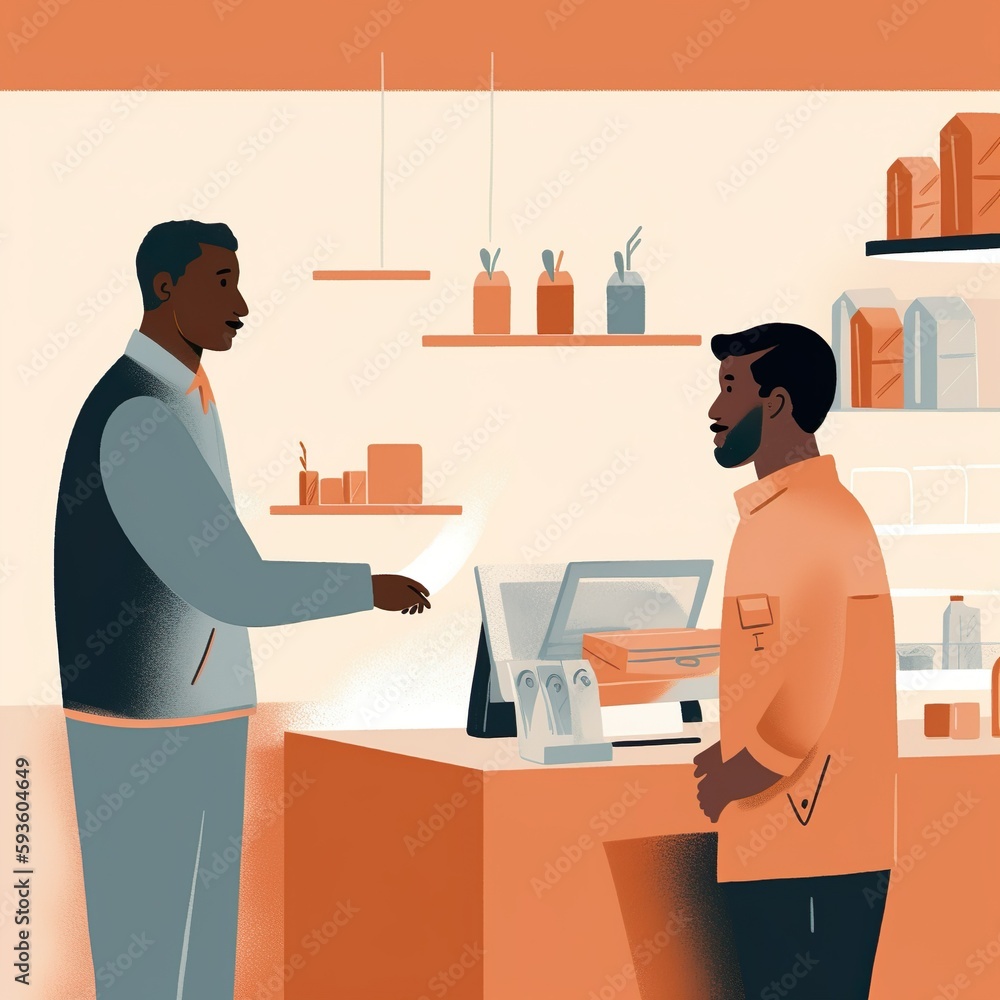 An illustration of a salesperson interacting with a customer in a ...