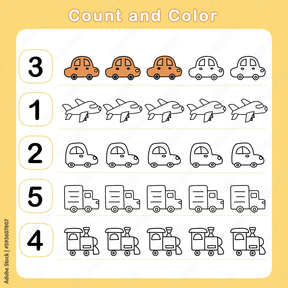Count and color educational children activity with cute cars ...