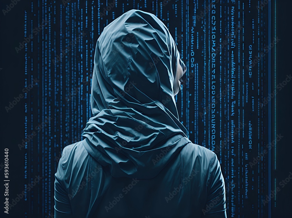 female hacker cracking the binary code back view. ai generative Stock ...