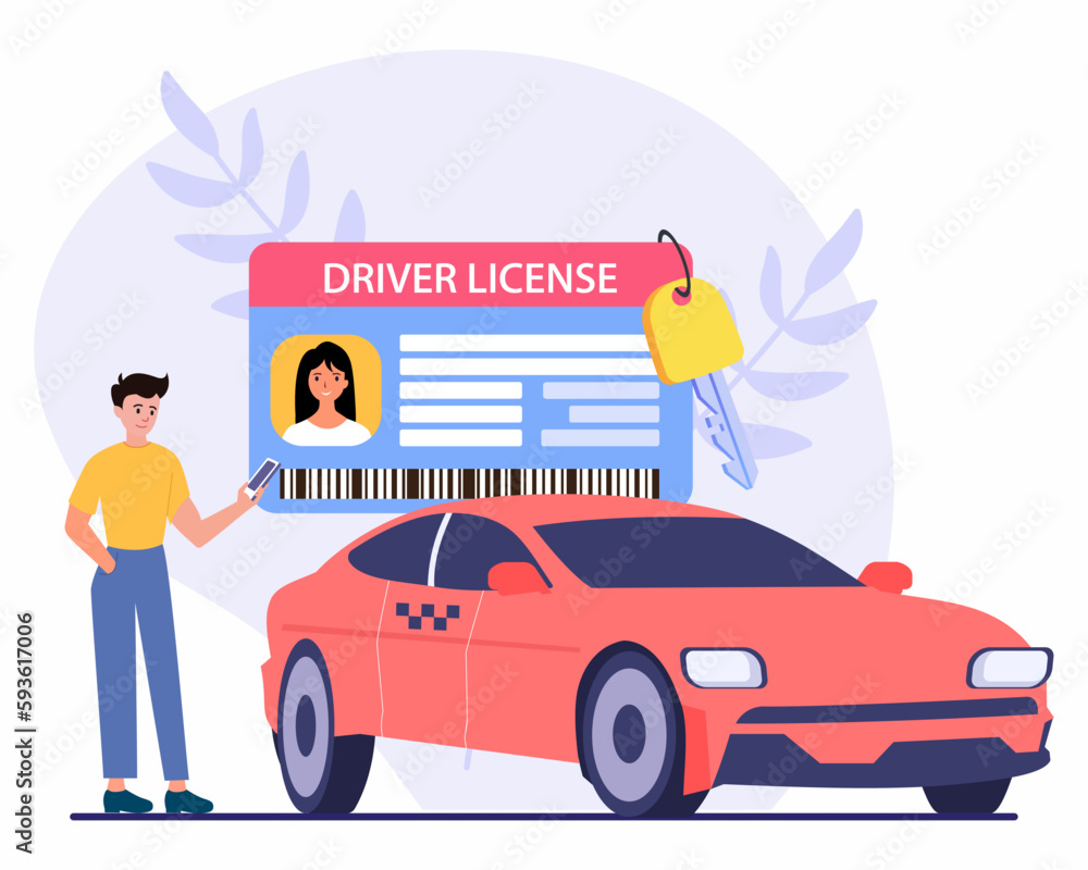 Men with a driver license with car keys, Driver license. follow Traffic ...